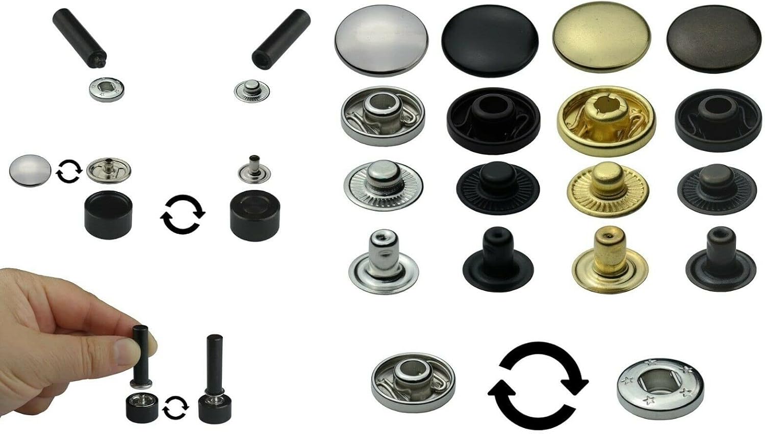 50 Stück 15 mm Druckknöpfe S-Feder inklusive Werkzeug Snaps Buttons ...