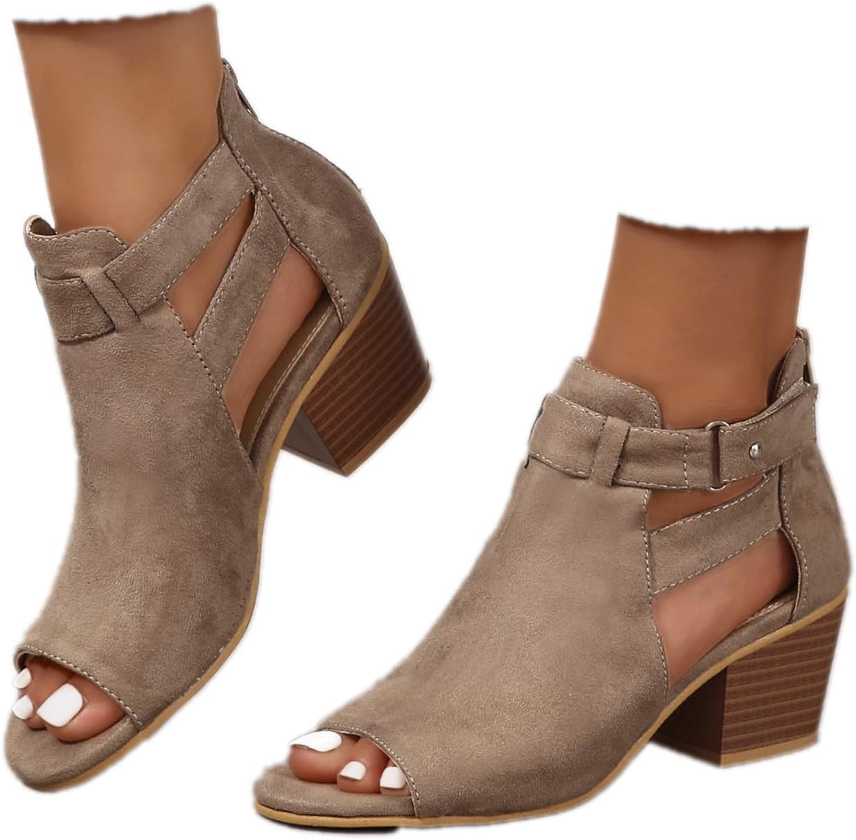 Amazon.com | Womens Peep Toe Ankle Booties Sandals Chunky Heels Cutout ...