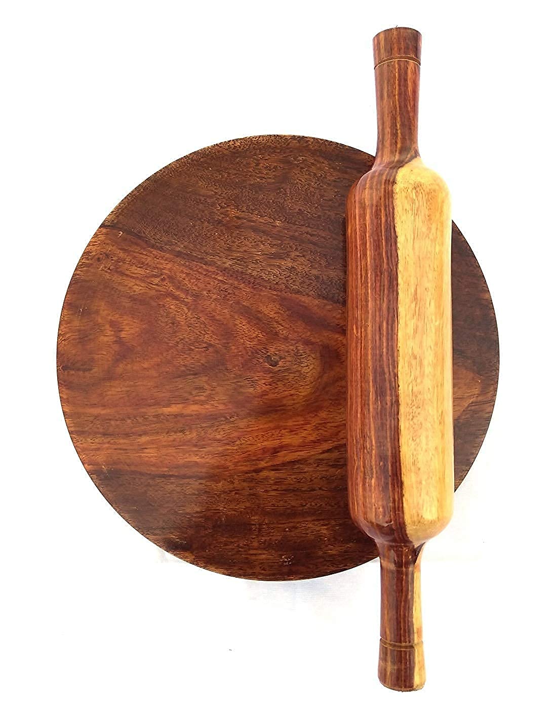 Buy GOM Handmade Wooden Chakla Belan Set with Rolling Pin and Board ...