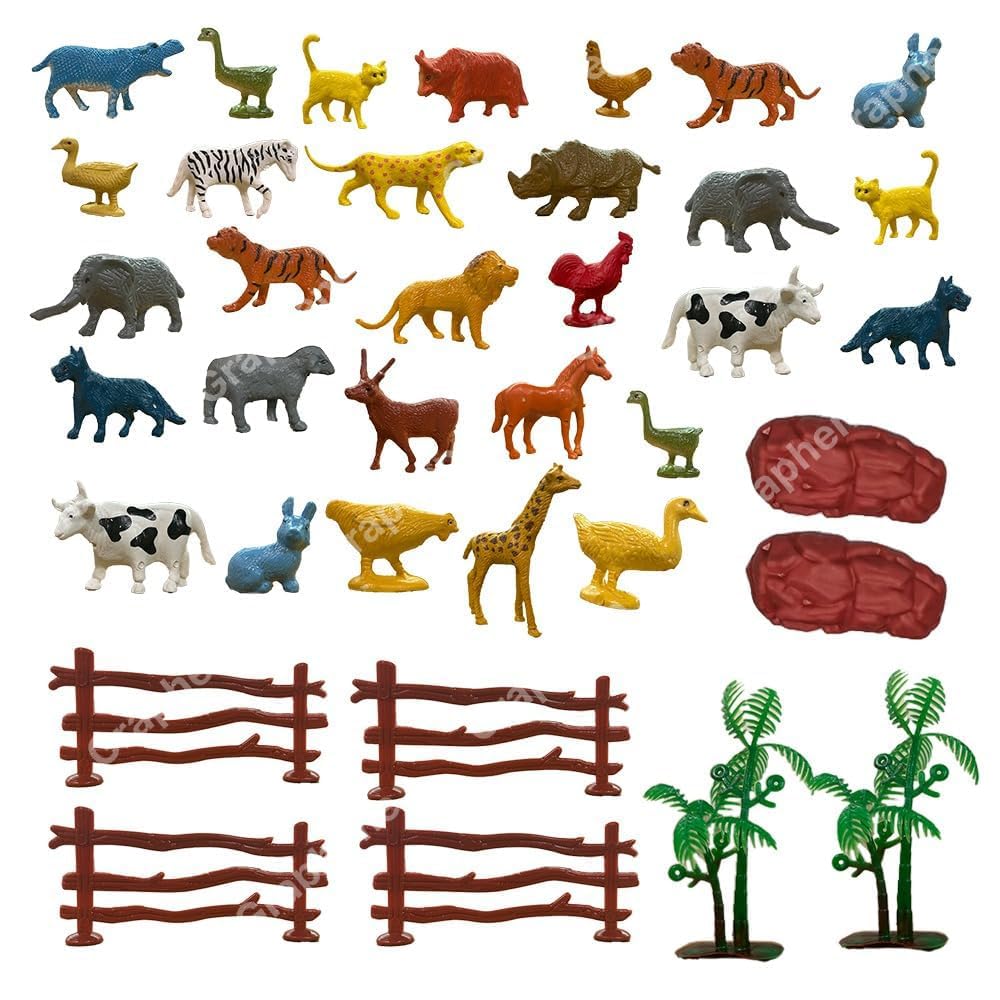 GRAPHENE Animal Figure Toy Set of 31 Pcs|Farm & Jungle Animal Figure ...