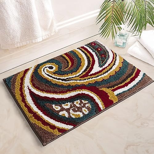 Amazon.com: TANVILL Boho Bathroom Rugs Paisley Floral Bath Mat Non Slip ...