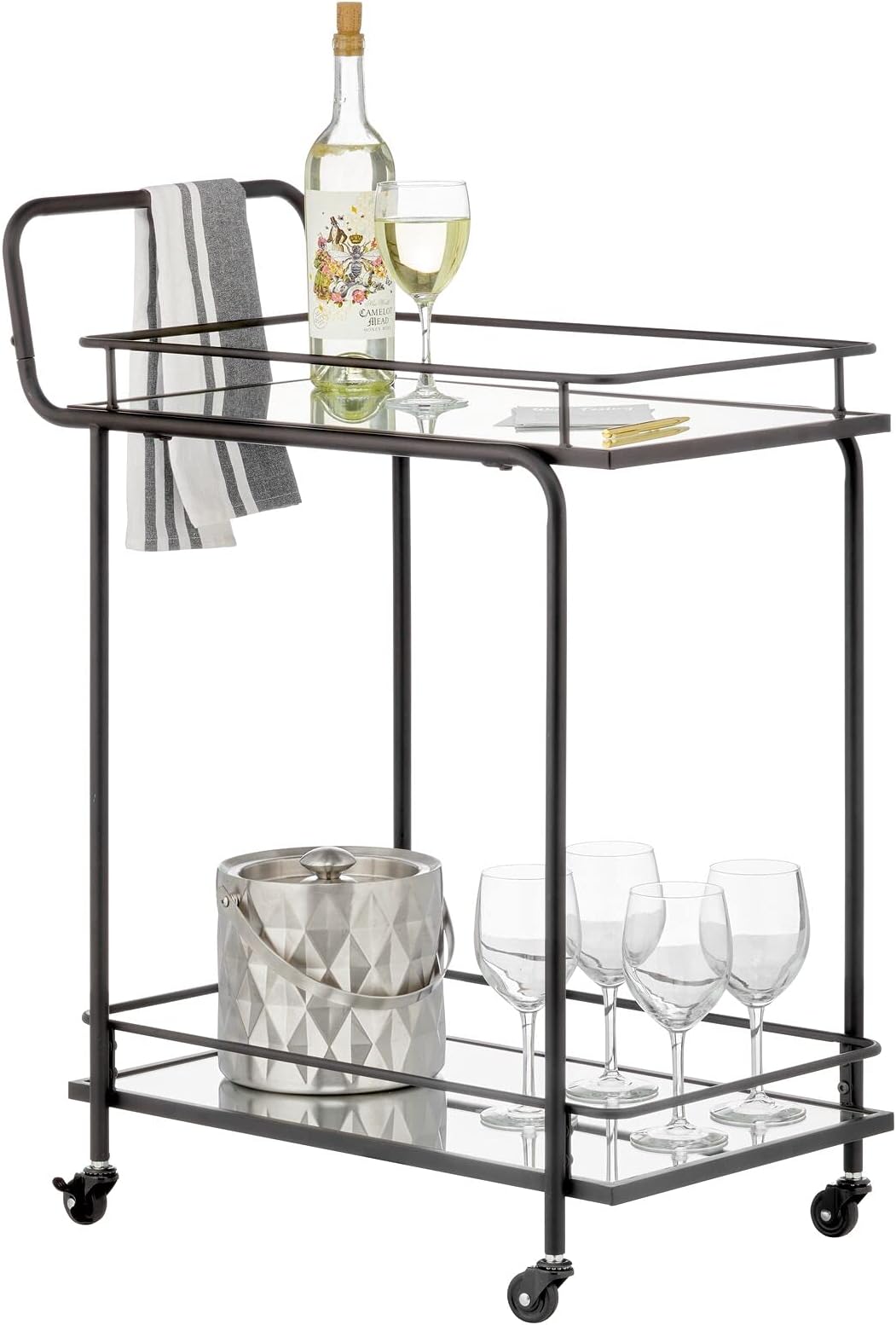 Amazon.com - mDesign Metal Vintage Beverage Rolling Cart for Home - 2 ...