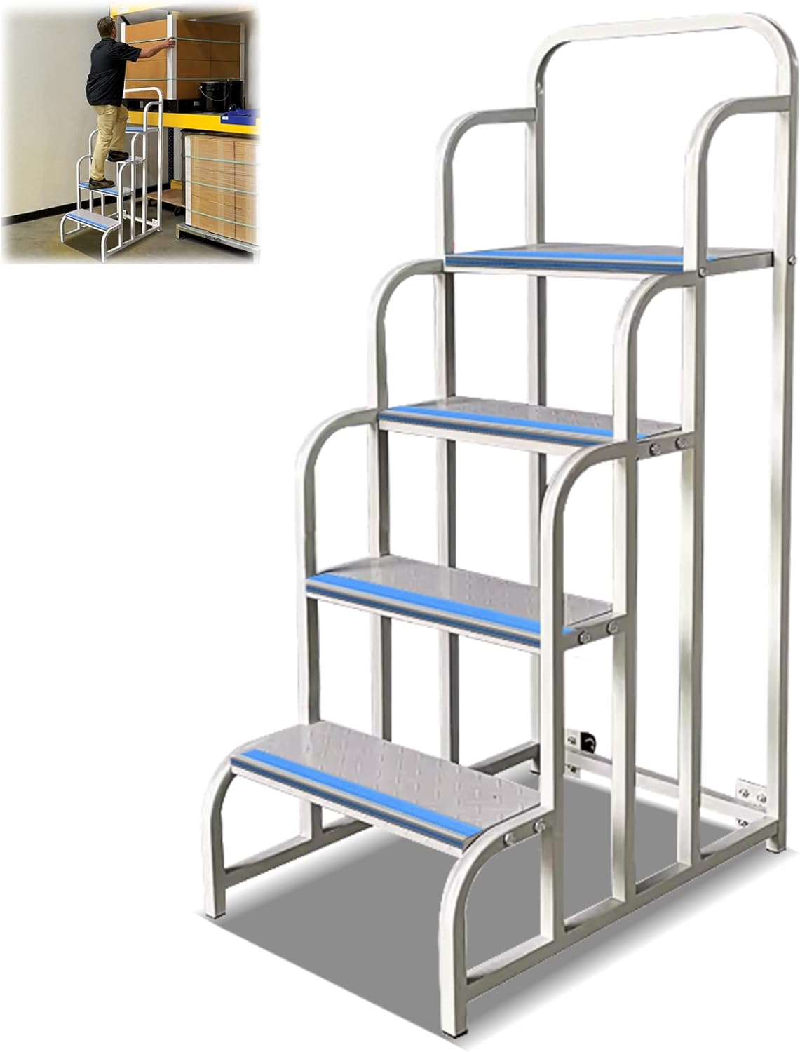 4 Step Stairs with Wheels, Industrial & Warehouse 4-Step Rolling Stairs ...