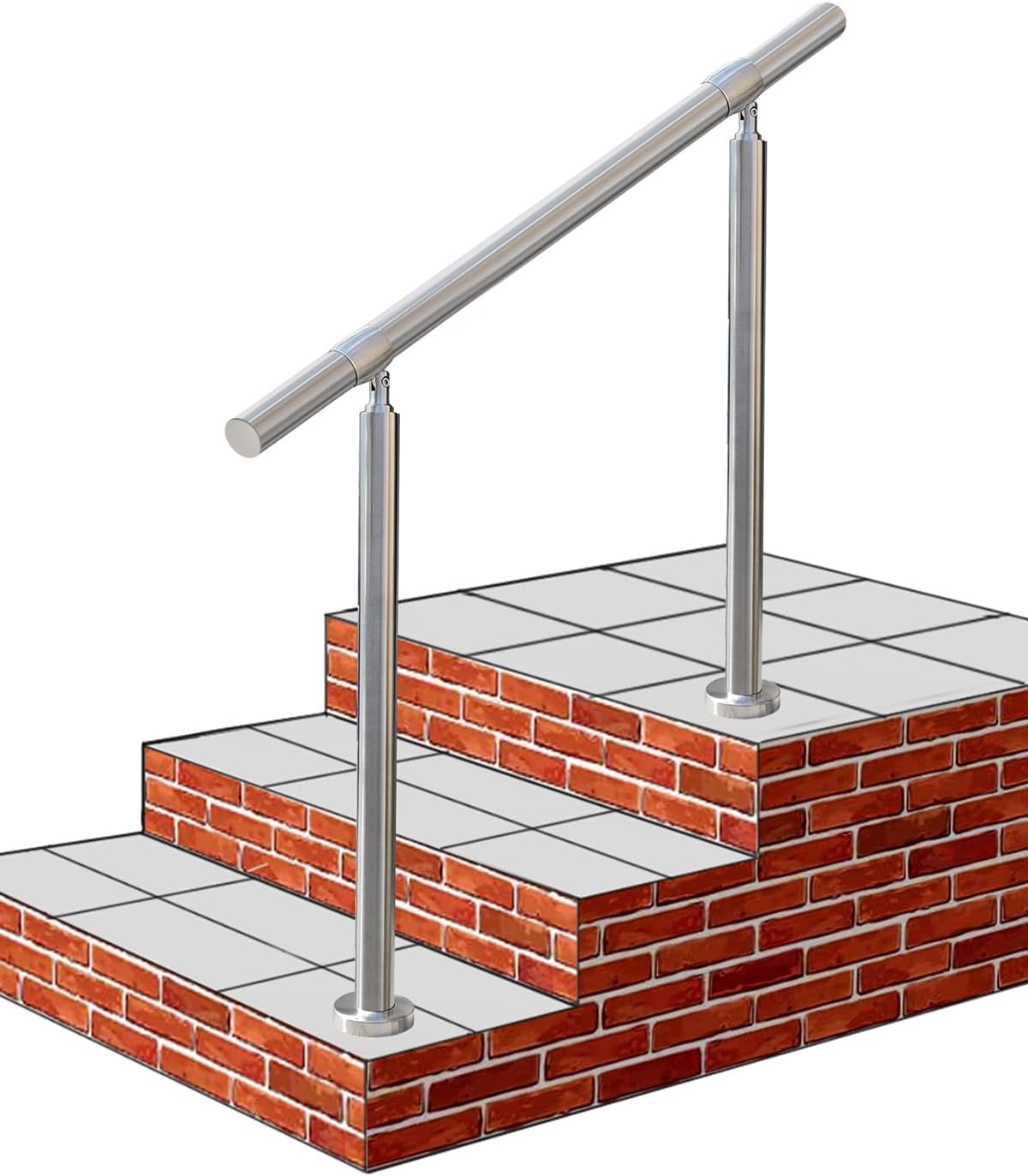 ZALNVEY Outdoor 3 Step Handrail, DIY 304 Stainless Steel Transitional ...