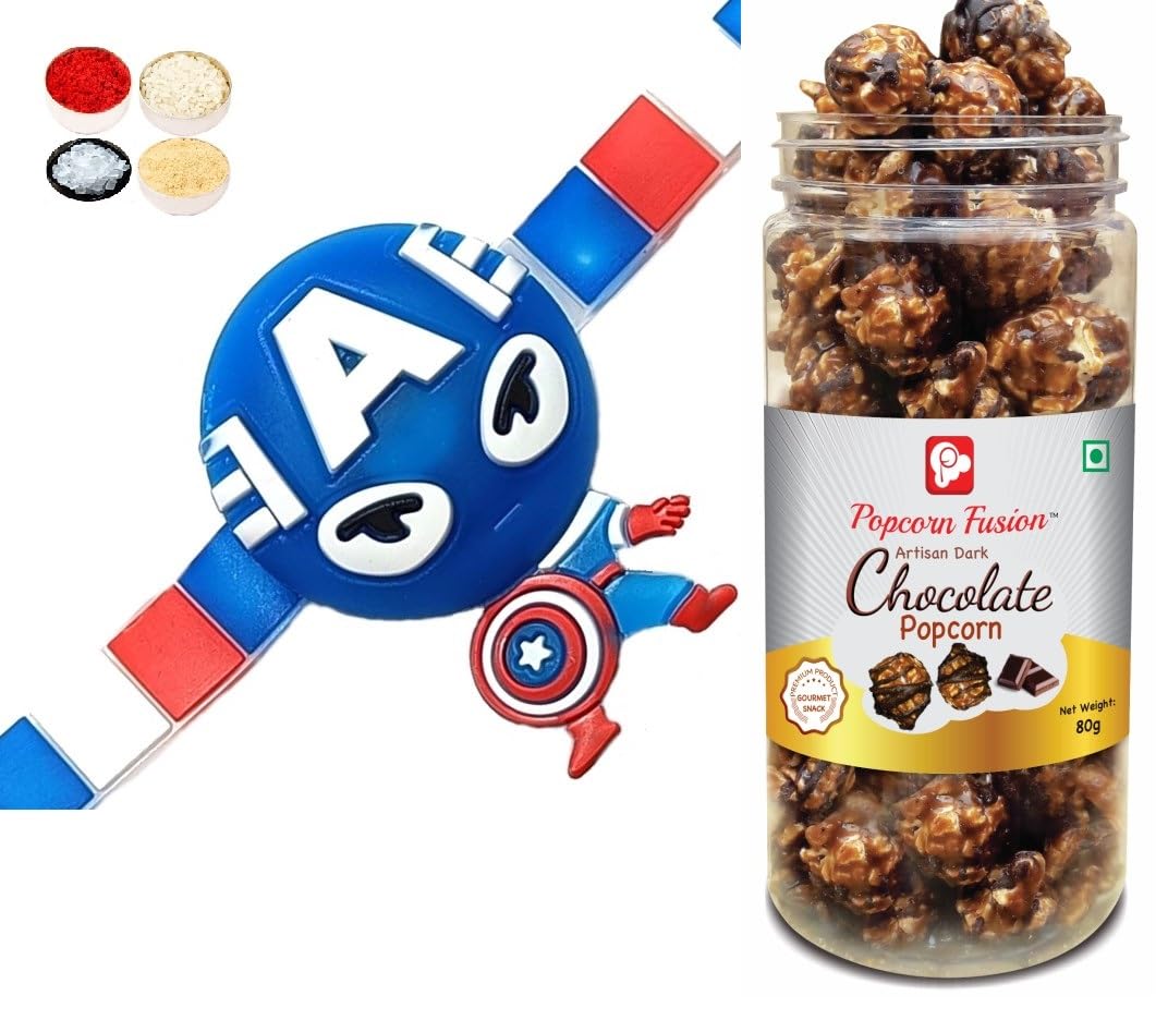 Cute Super Hero LED Light Rakhi for Brother, Popcorn Jar & Roli Chandan ...