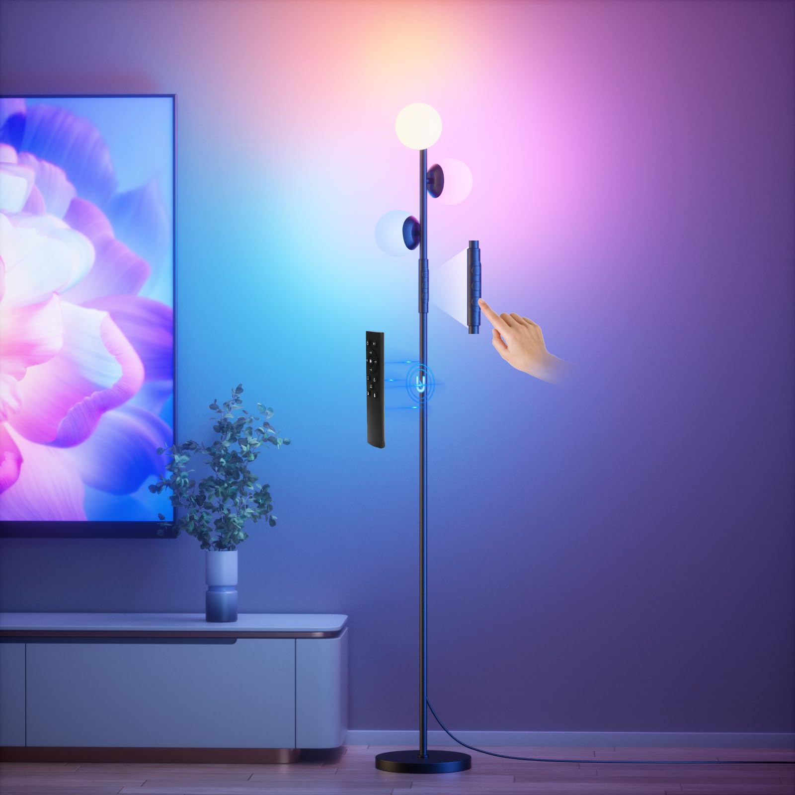 SIBRILLE RGBCW Floor Lamp, 3 Globe Bright Color Changing RGB Standing ...