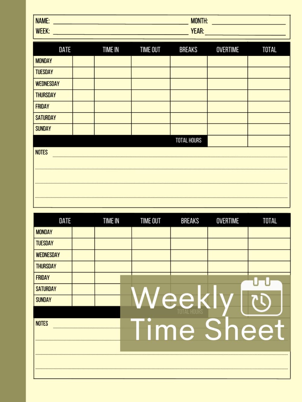 Weekly Time Sheet: Weekly Work Hours Log To Record Employees Working ...