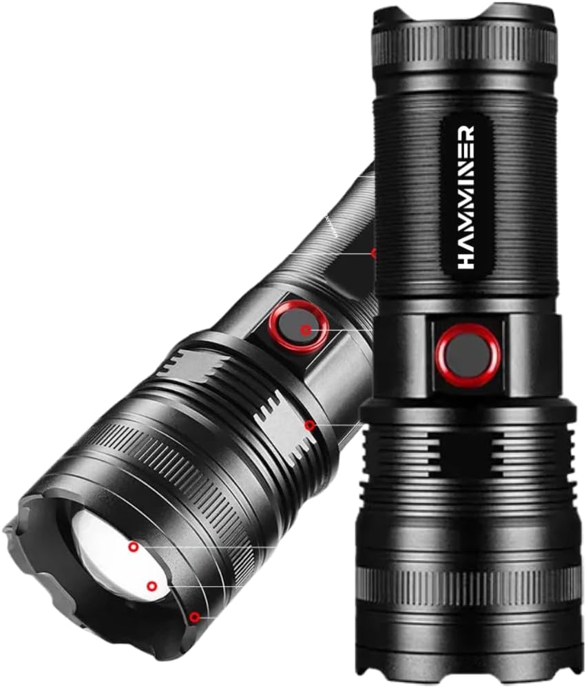 HAMMINER™ Rechargeable Flashlight, 2000 Real High Lumens Tactical LED ...