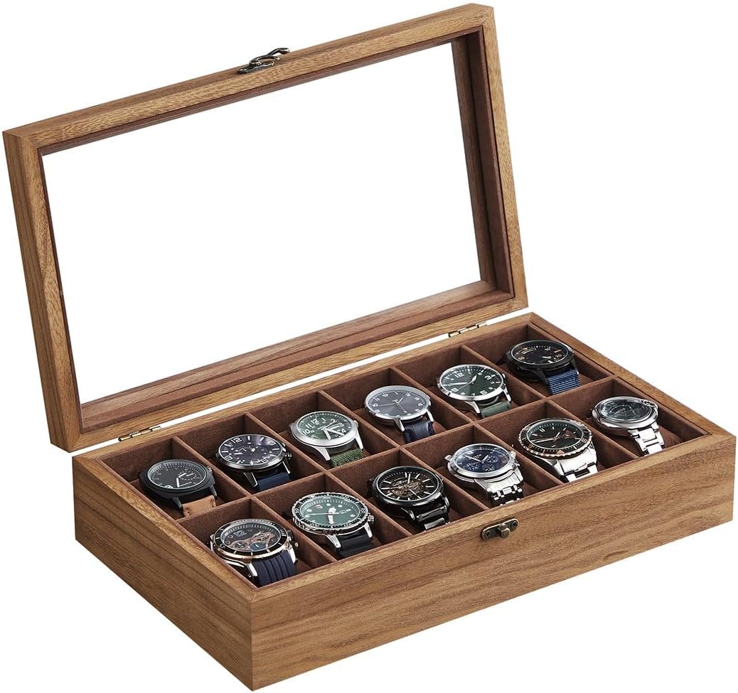 Amazon.com: CNCEST Watch Box 24-Slot Watch Case, Solid Wood Watch Box ...