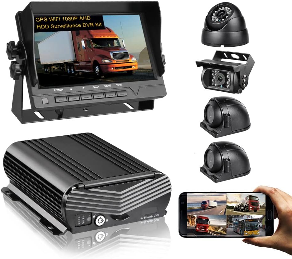 Amazon.com: VSSTECH WiFi GPS 4 Channel Mobile DVR Kit 1080P AHD HDD Car ...