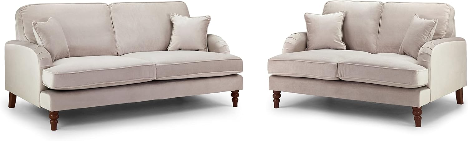 Honeypot Sofa - Rupert 3 + 2 Seater Sofas for Living Room - Plush Beige Velvet Upholstered Sofa ...