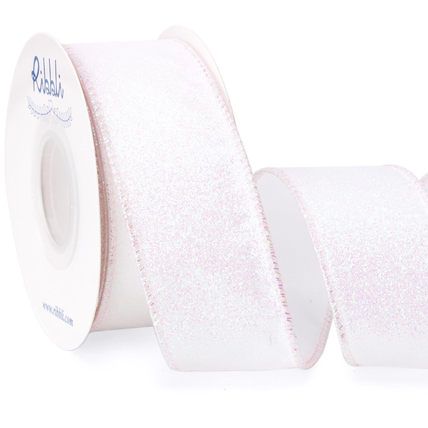 Amazon.com: Ribbli White Glitter Wired Ribbon,Iridescent White Ribbon ...