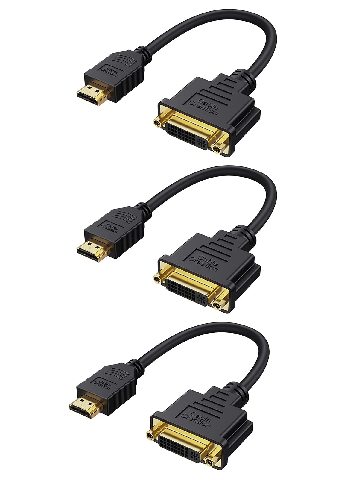 HDMI Male to DVI Female 0.5ft [3 Pack], CableCreation Bi-Directional ...