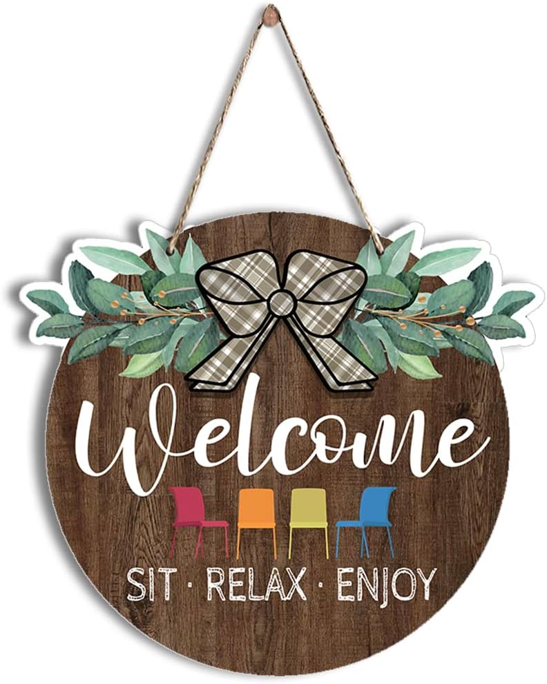 Amazon.com: Funny Round Welcome Wooden Sign Welcome Sit Relax Enjoy ...