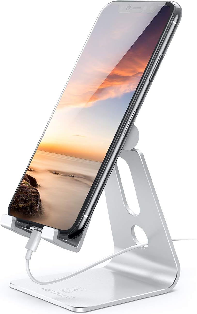 Amazon.com: Lamicall Adjustable Cell Phone Stand Phone Desk Holder, Cradle, Dock, Mobile ...