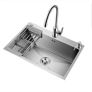 Amazon.com: JATIBOSH Kitchen Sink Silver Single Sink Nano Stainless ...
