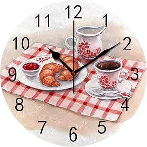 Wall Clock for Living Room Decor Breakfast Croissants Coffee Fresh ...