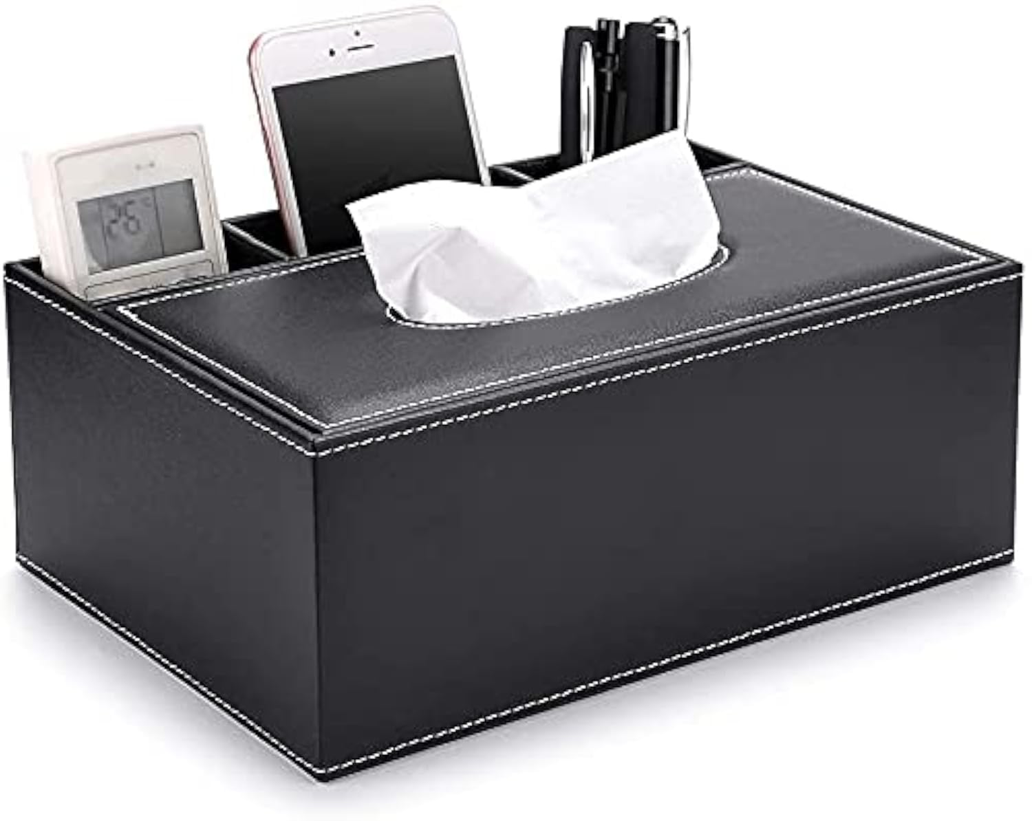PU Leather Household Office Rectangular Large Tissue Box with Remote ...