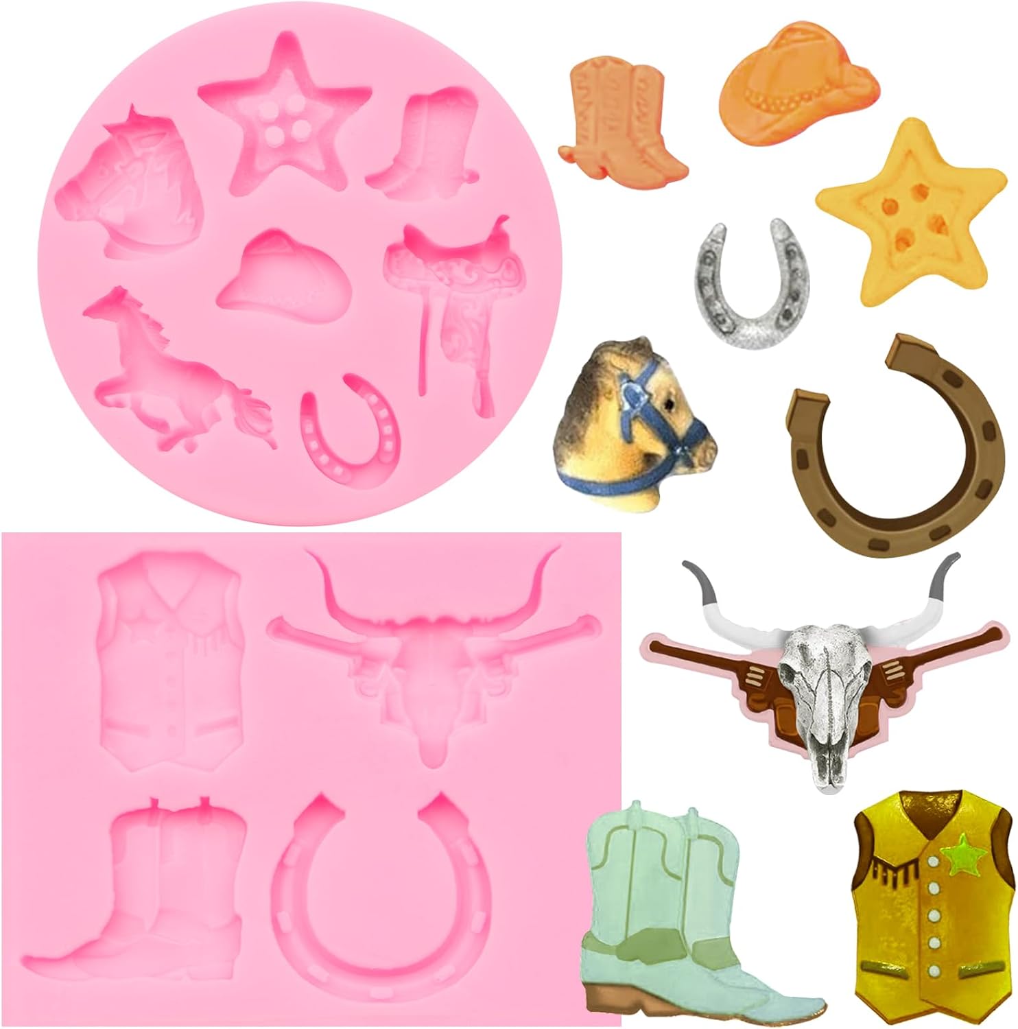 Amazon.com: Bull Head Silicone Molds, Horseshoe Boot Cowboy Hat ...