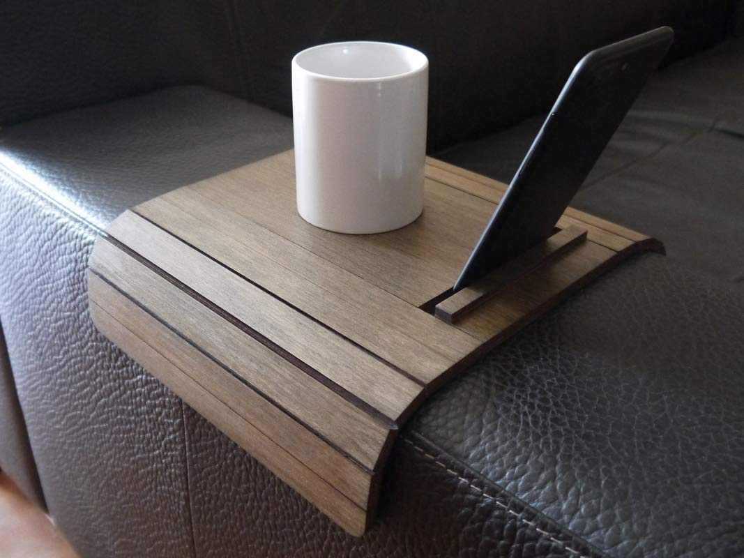 Amazon.com: Wooden sofa arm table with smartphone and tablet stand in ...
