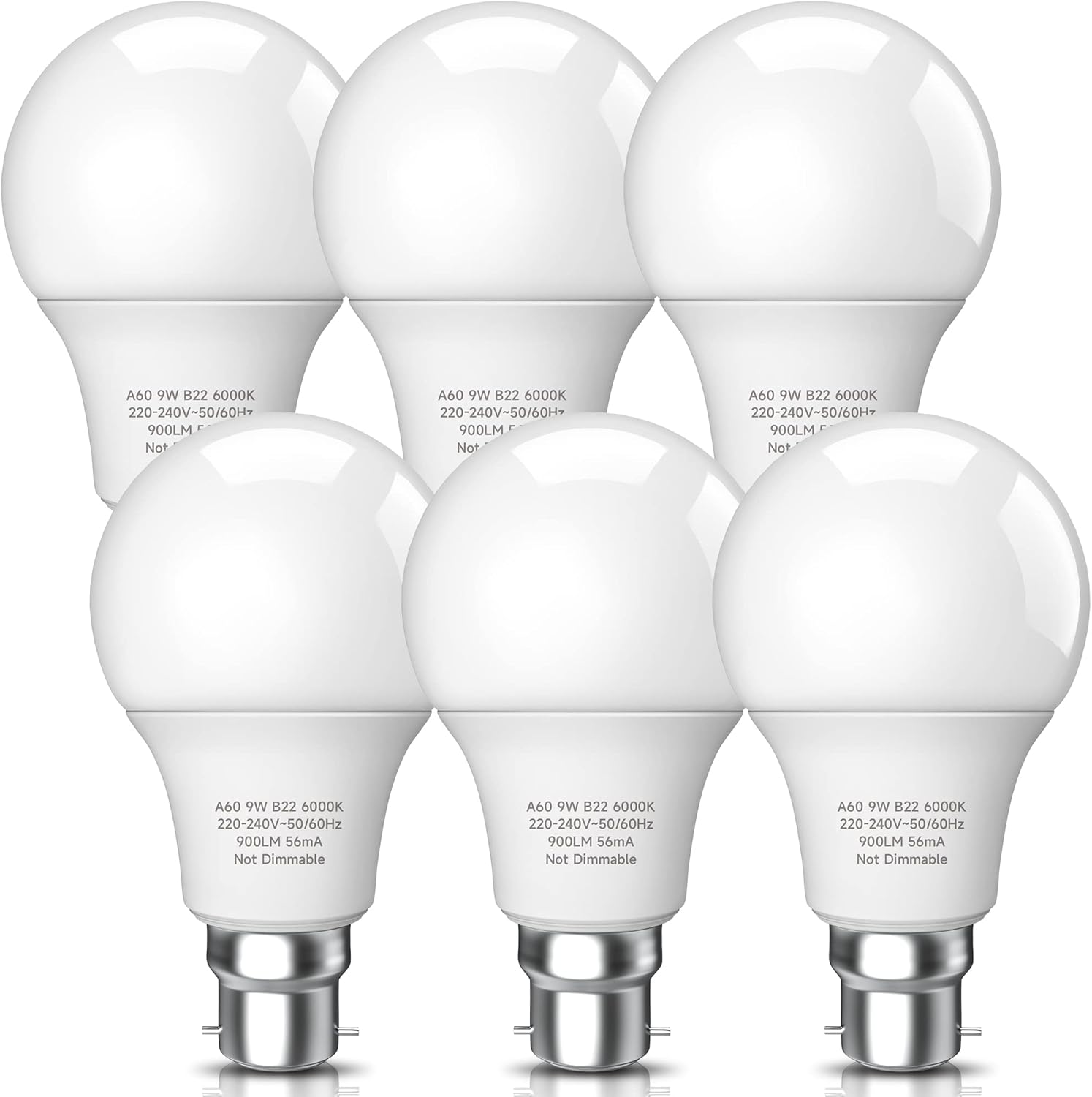 Bombubilla Bayonet Light Bulb 60W Equivalent, B22 LED Bulbs 9W, Cool ...