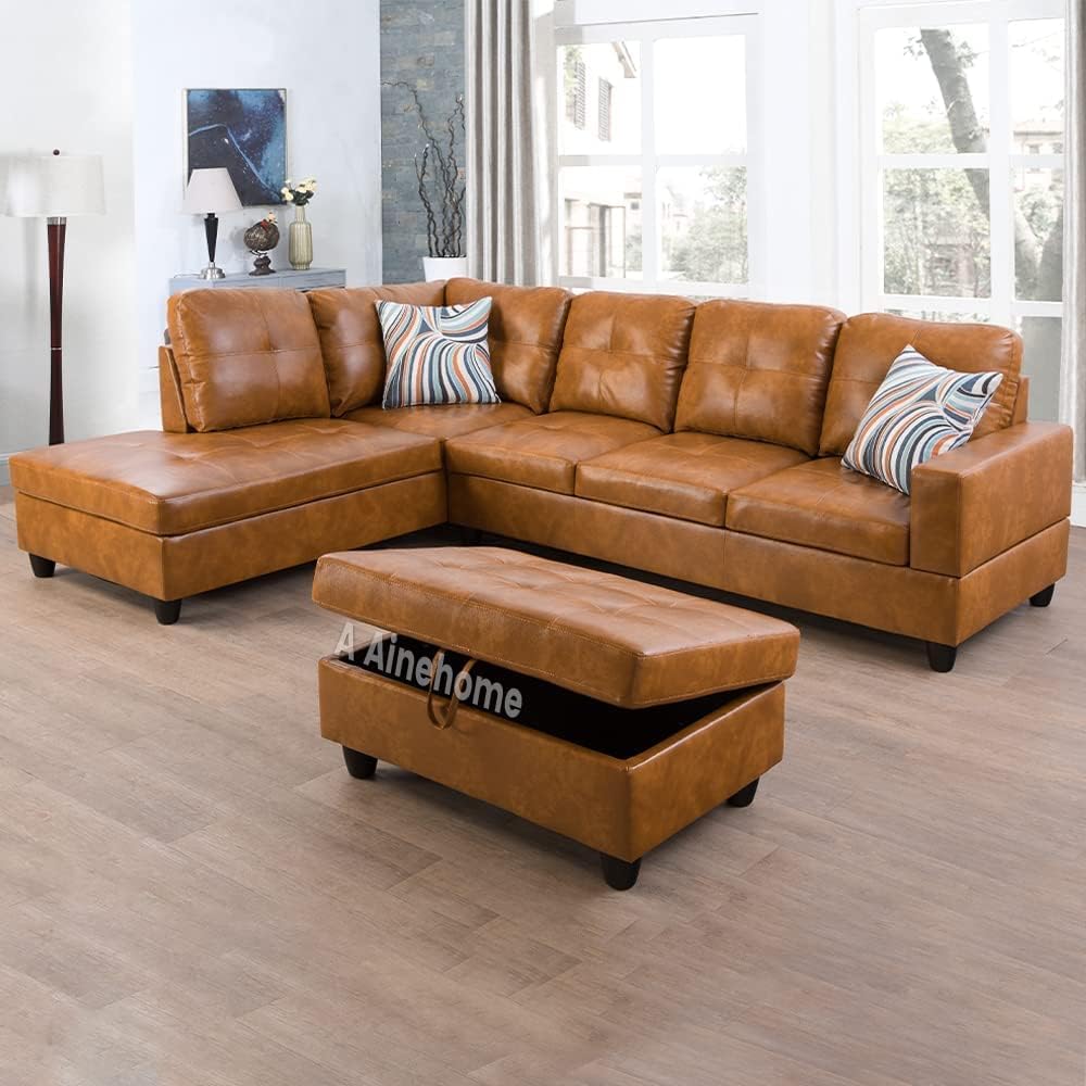 Amazon.com: Partner Furniture Faux Leather 120" Modular Sectional with ...