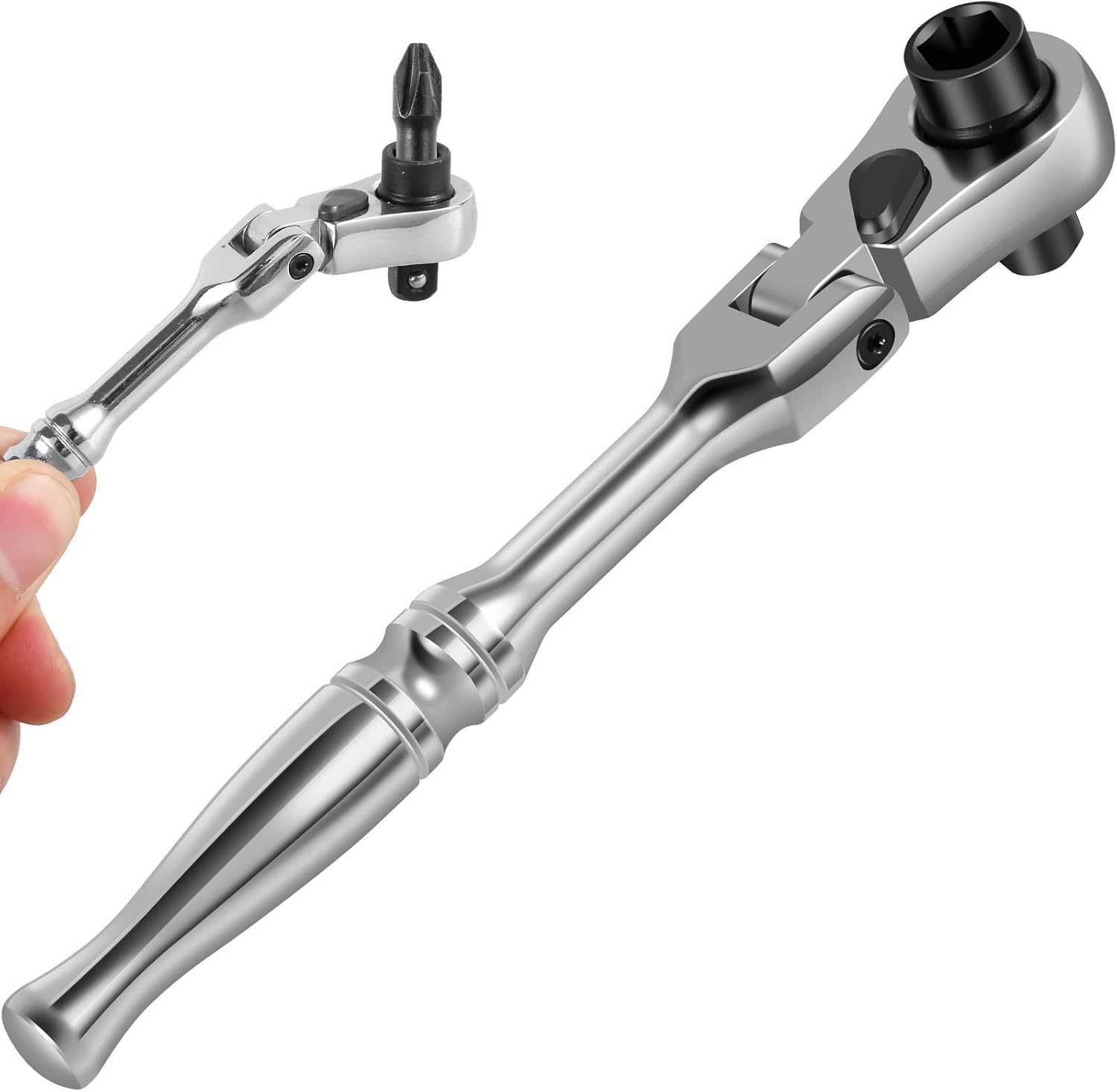 LYDODOKA 1/4-Inch Drive Ratchet, 72-Tooth Flex Head Ratchet, 2 in 1 ...