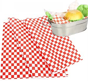 VASANA 100 Sheets Red and White Checkered Food Wrapping Papers 12x12 ...