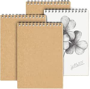 YANGTE 4 Pack A5 Sketch Pad Spiral Bound, Hardback Drawing Pads White Drawing Artist 160gsm ...