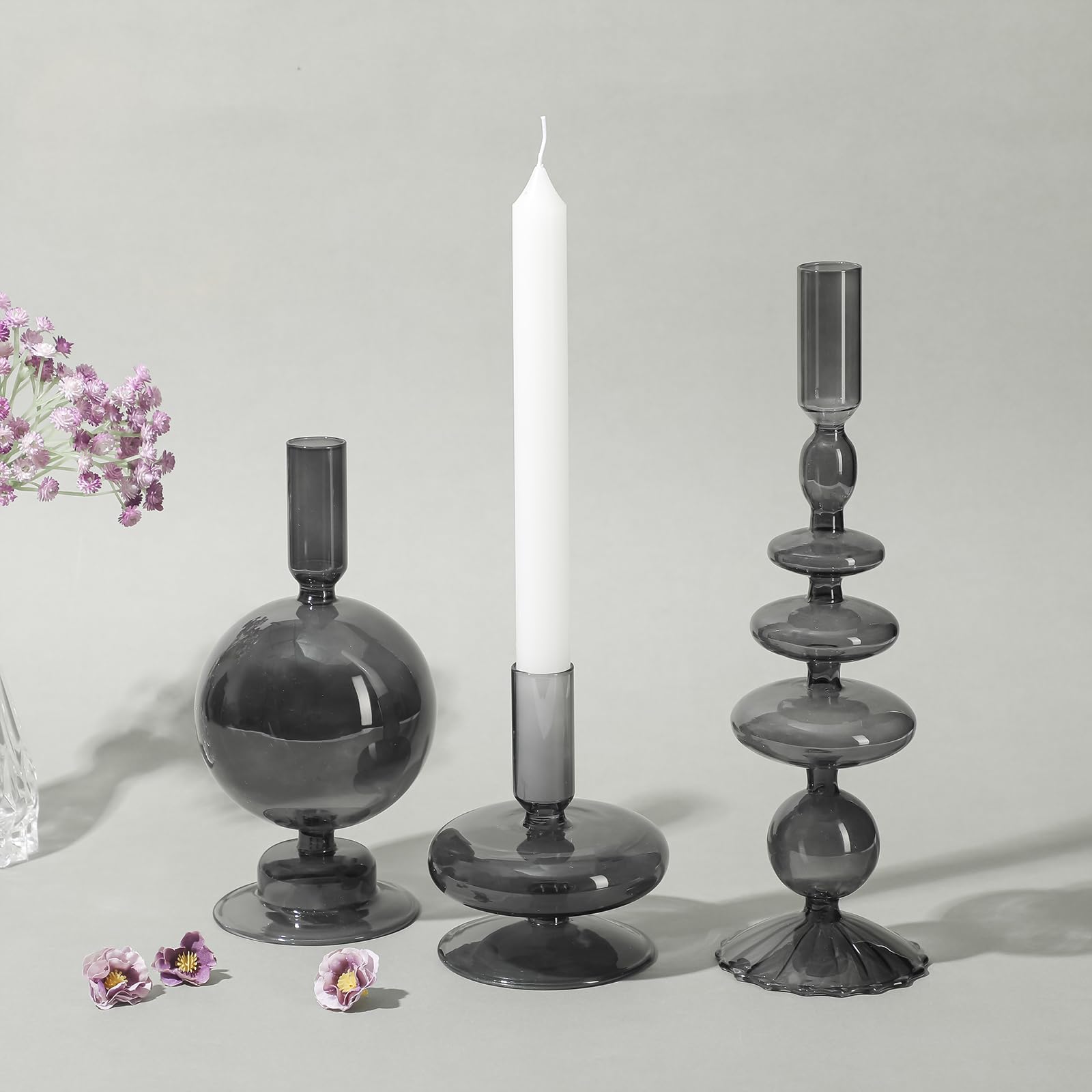 Rtteri 3 Pcs Glass Candlestick Holders Glass Taper Candle Holders ...