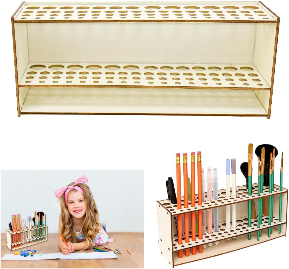 HEKOBAG Paint Brush Holder - 67 Hole Citadel Paint Rack Wooden ...
