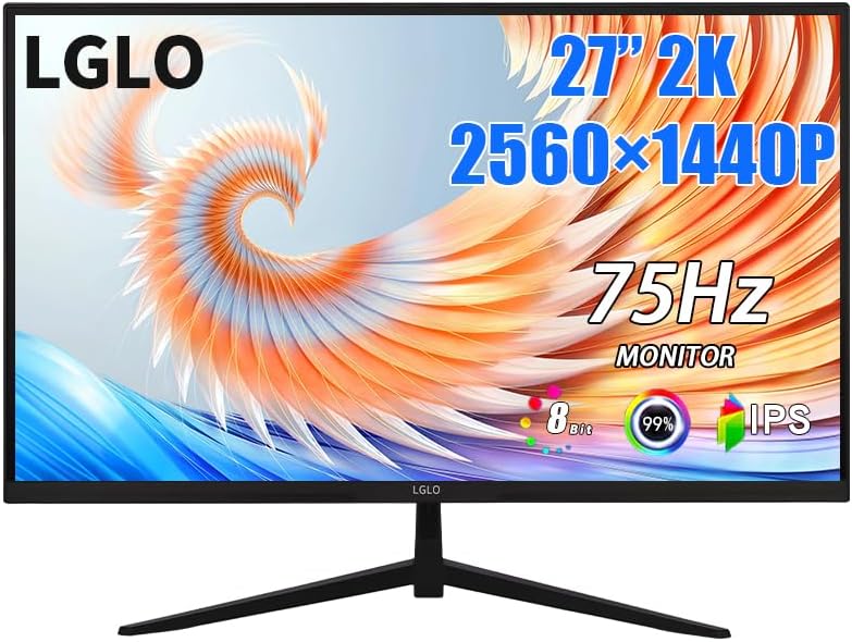 Amazon.com: LGLO 27 Inch 2K QHD Frameless Computer Monitor, 1440P 75Hz ...