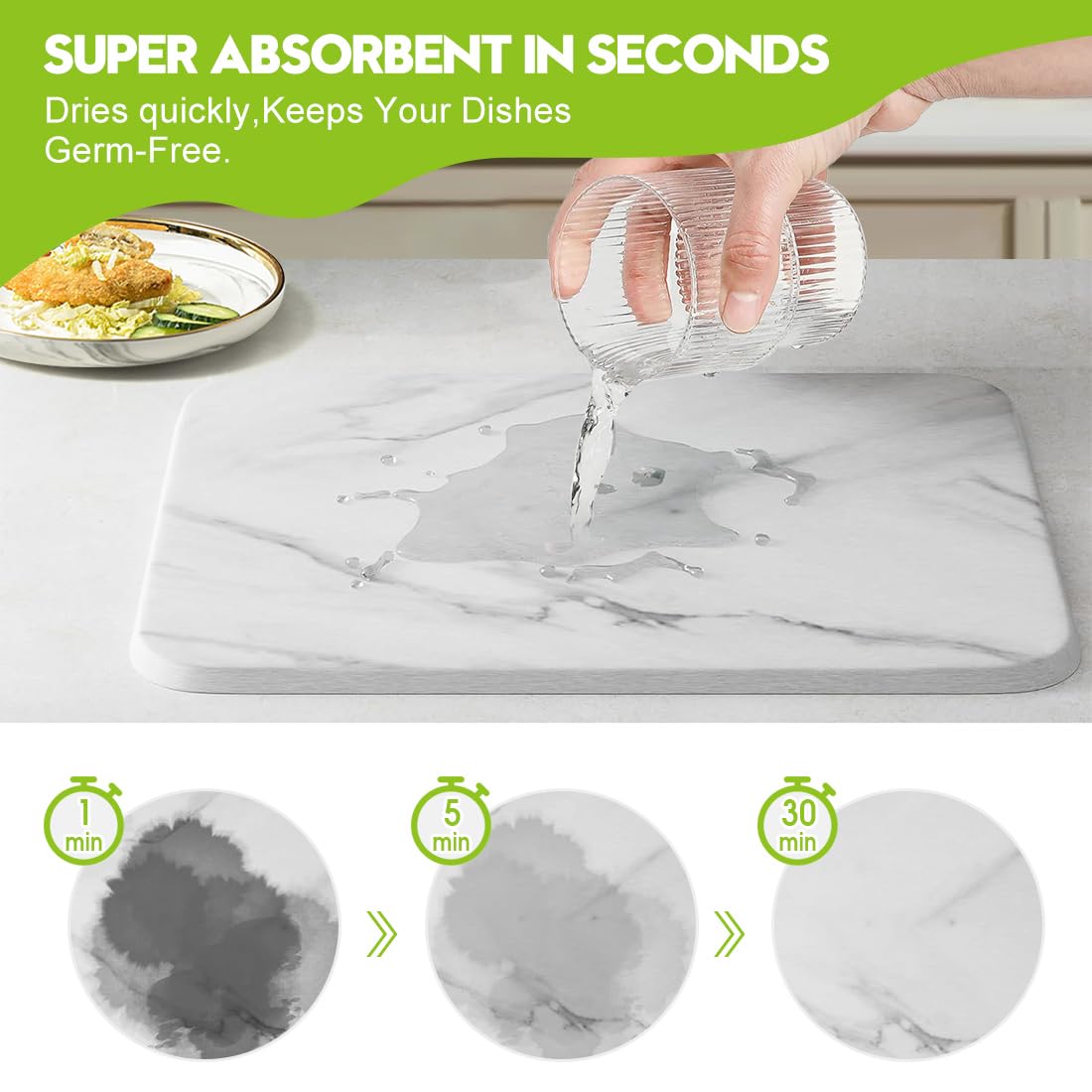 Stone Dish Drying Mat for Kitchen Counter, 16x12 inch Quick Drying ...