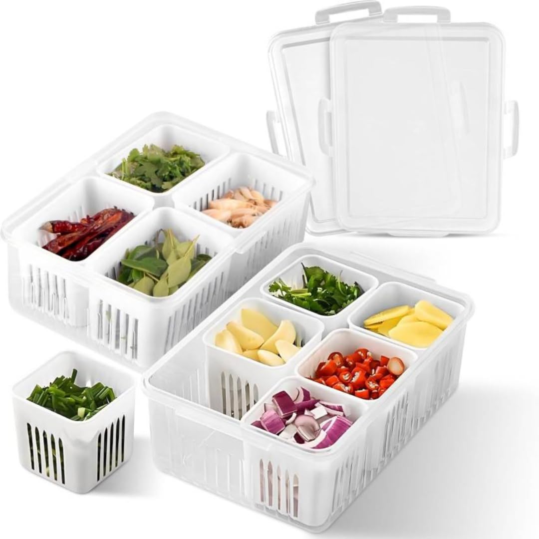 Buy Snugvia Fridge Storage Box (4 Grid 6 Grid Combo), Divided Food Prep ...