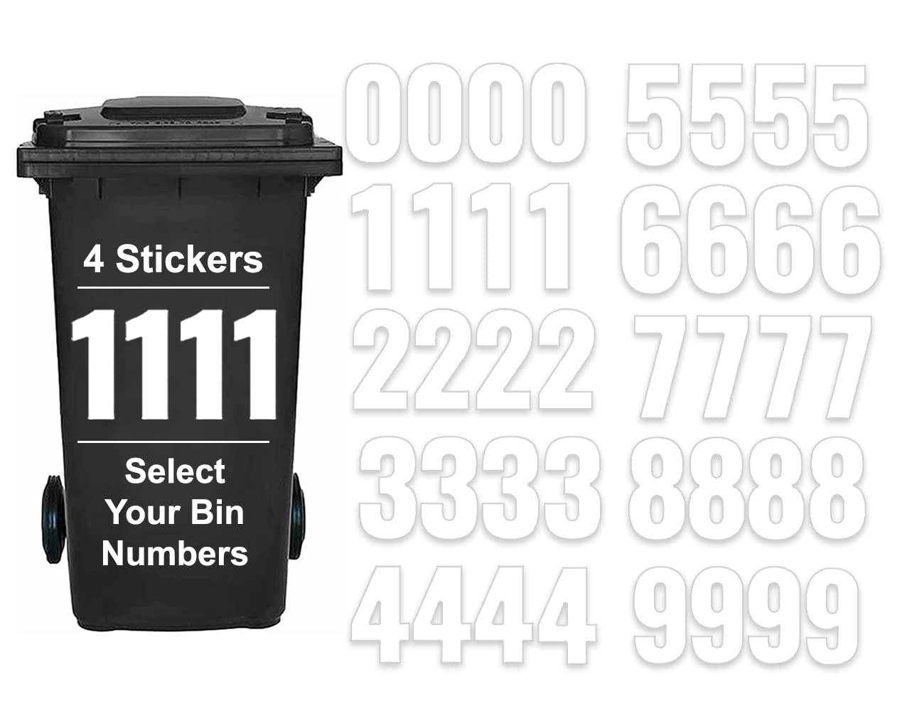 Pack of 4 Plain White Bin Numbers for Wheelie Bins Waterproof Number ...