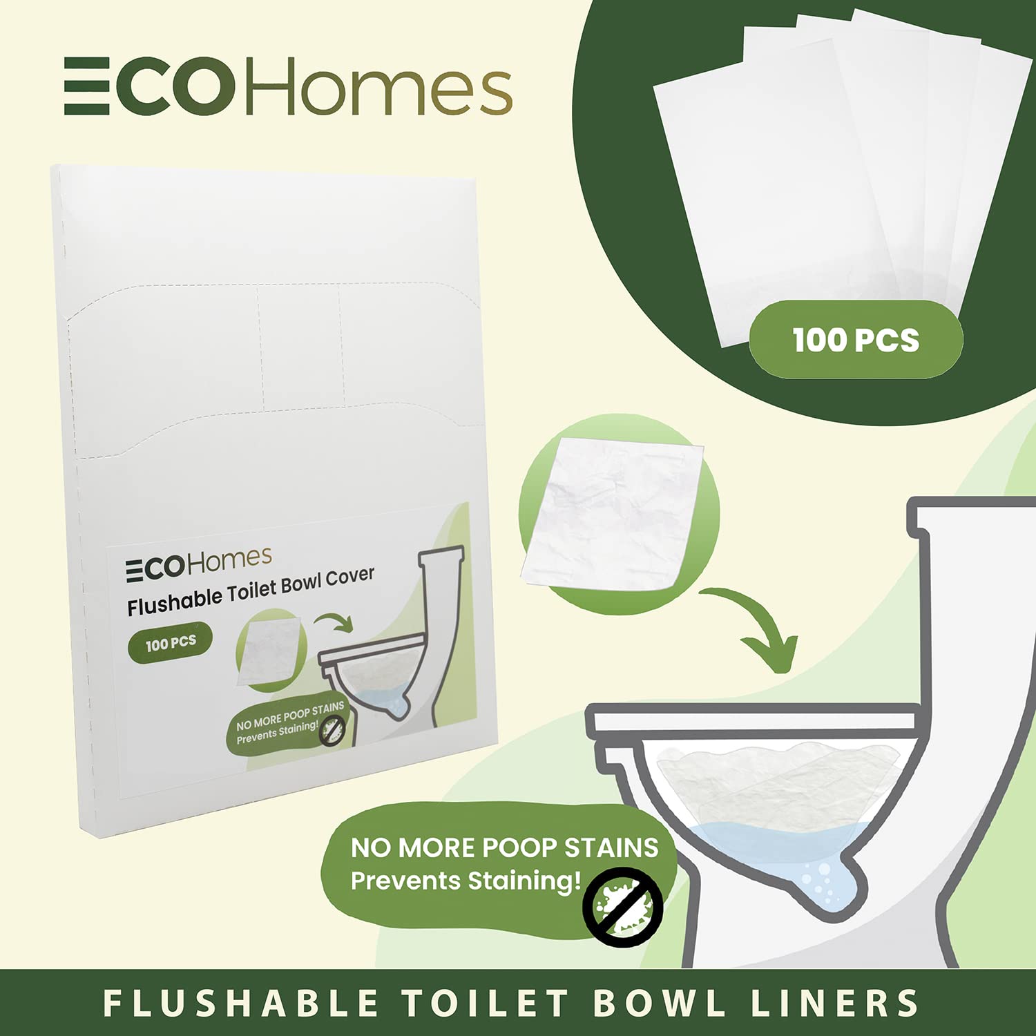 ECOHomes Flushable Toilet Bowl Liner Sheet Cover (100 pcs Pack) — No ...