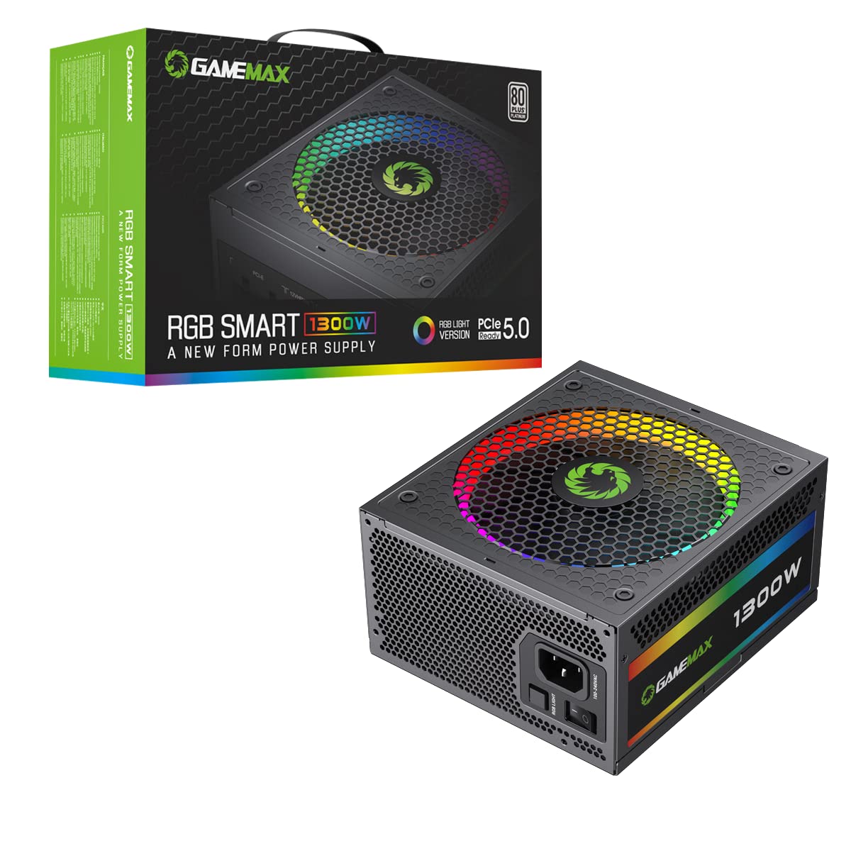 GameMax RGB 1300W Modular 80 Plus Platinum ATX3.0 PCIe 5.0 Power Supply ...