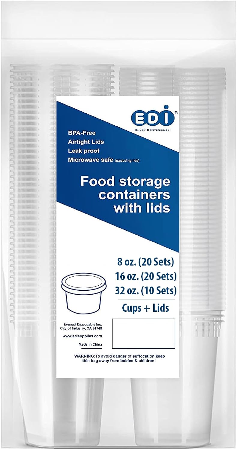 Amazon.com: EDI Plastic Deli Food Storage Containers - 8 oz (20 sets ...