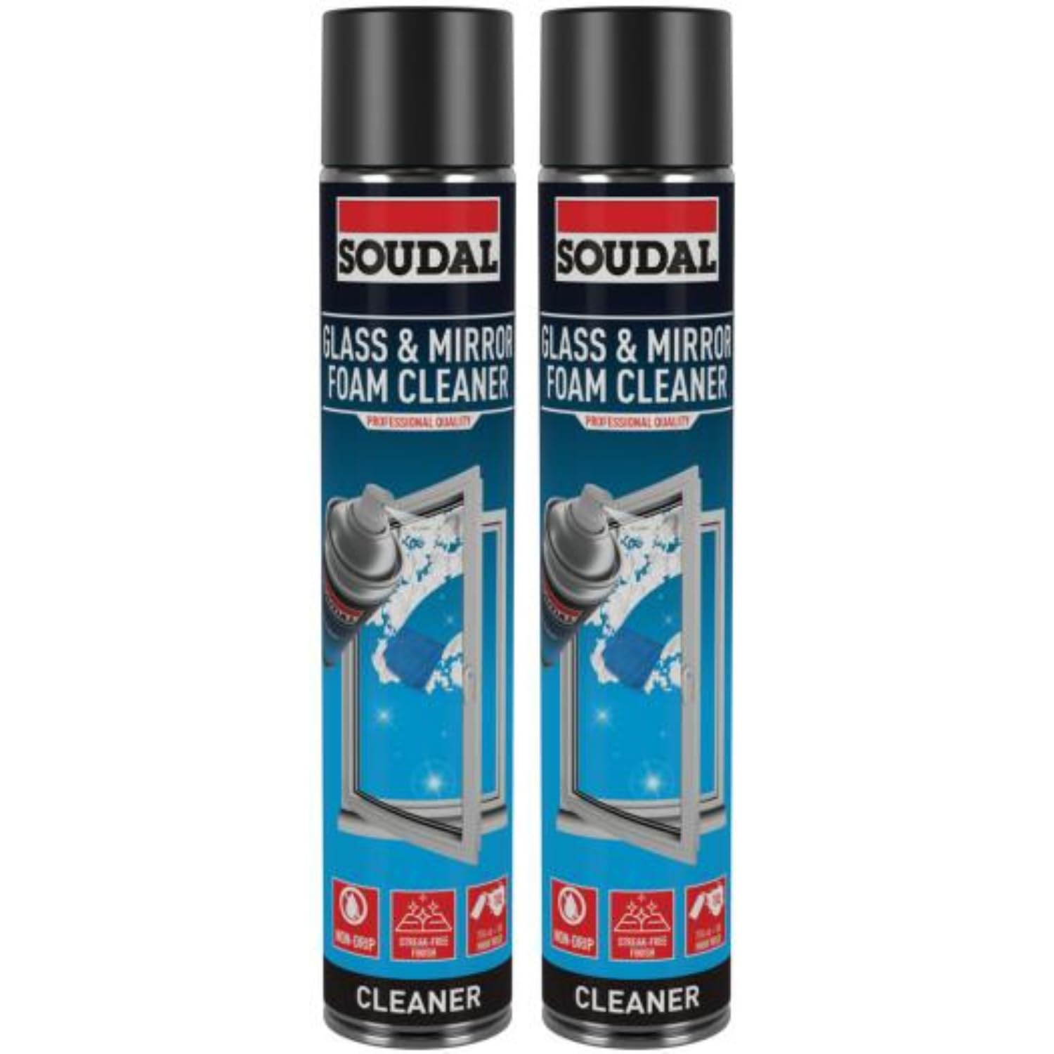 2x Soudal Glass & Mirror Aerosol Foam Cleaner 750ml : Amazon.co.uk: Grocery