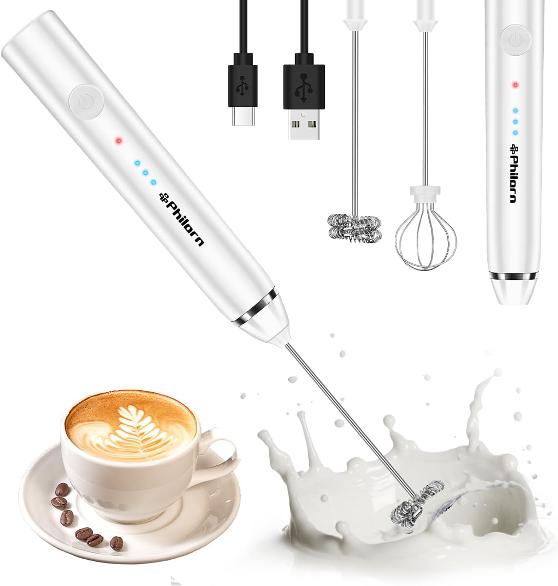 Amazon.com: USB Rechargeable Milk Frother Handheld with 2 Whisks ...