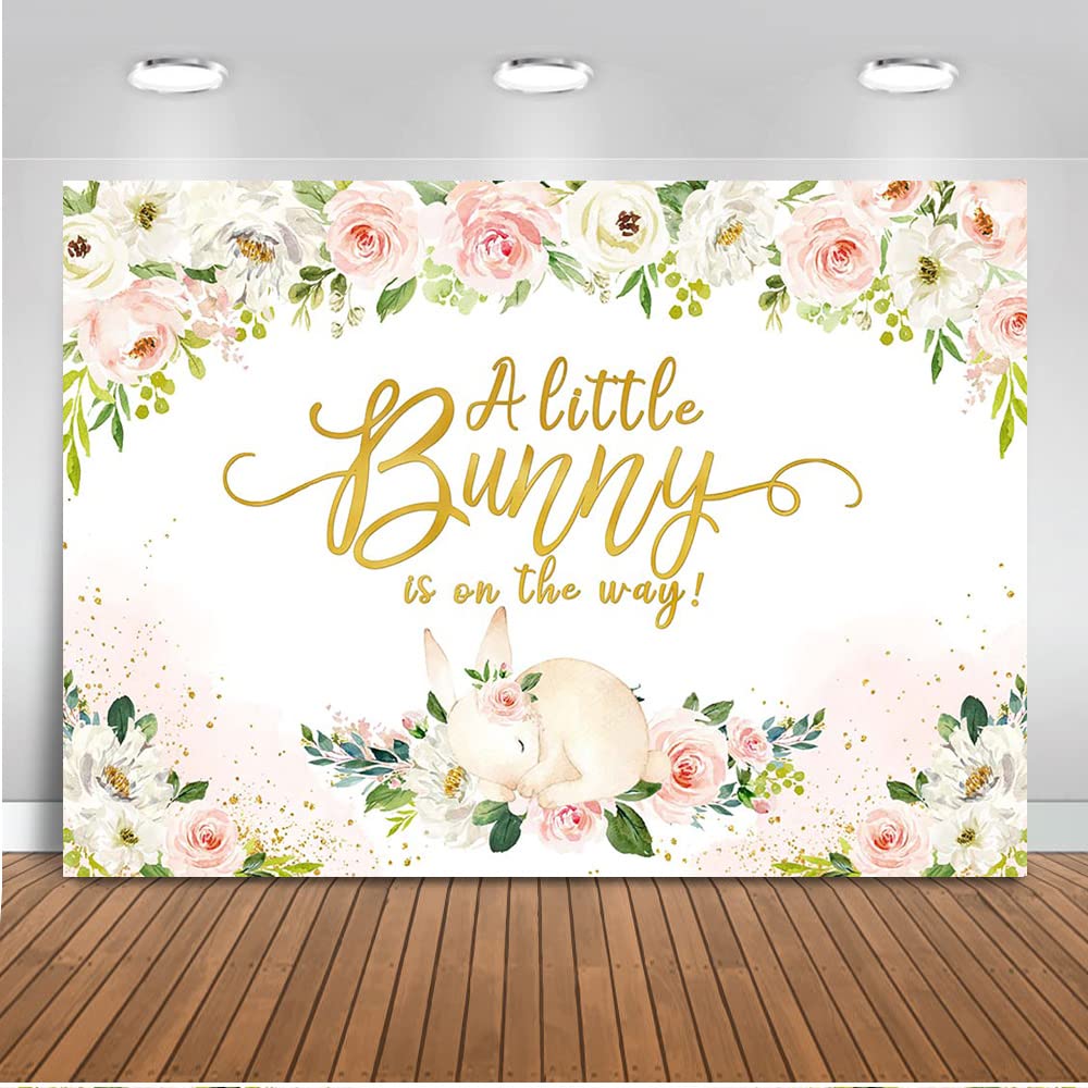 Amazon.com : Mocsicka Bunny Baby Shower Backdrop Floral Rabbit Bunny ...