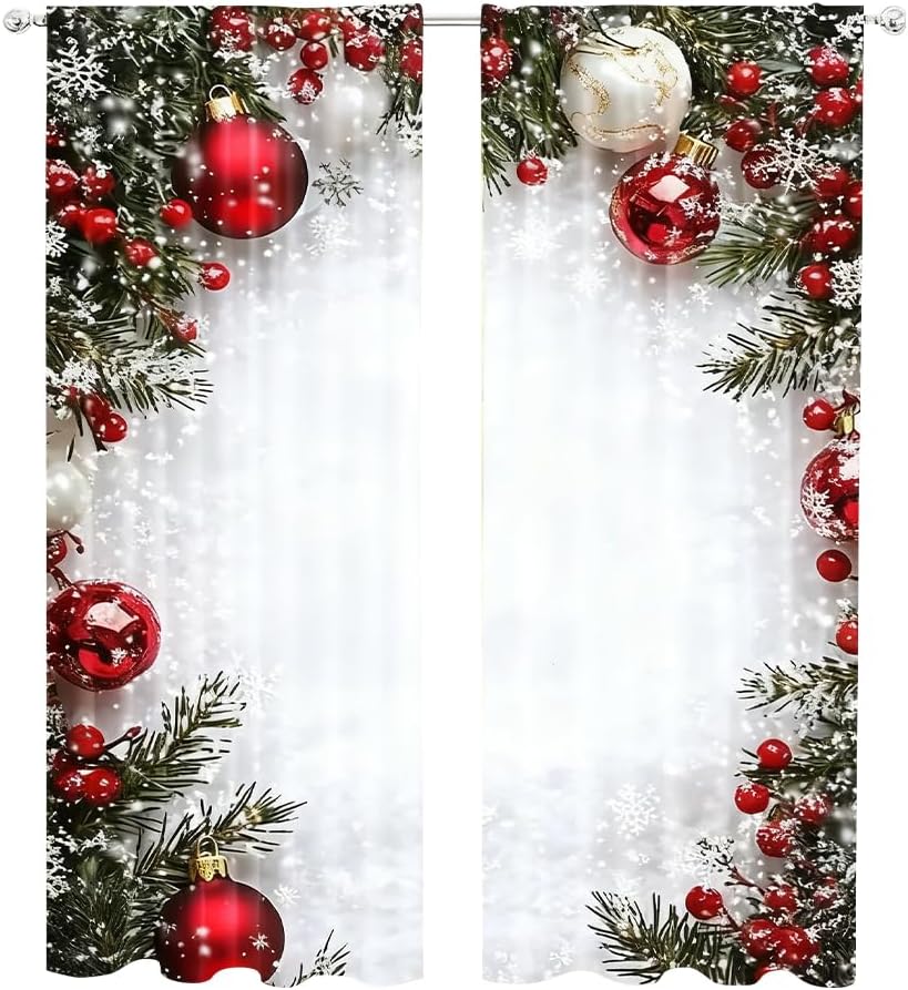 Amazon.com: Christmas Curtains for Living Room, 2 Panels Christmas Ball ...