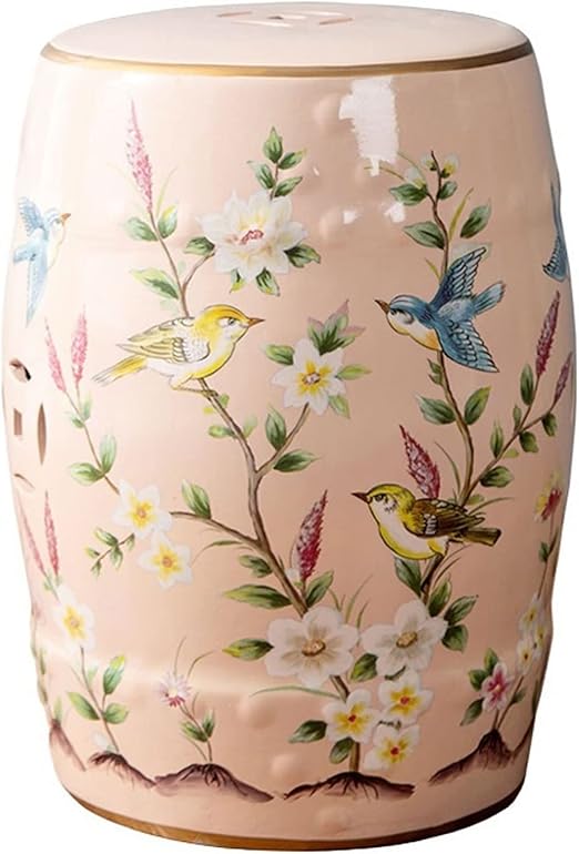 Decorative Ceramic Garden Stool, Glazed Ceramic Drum Stool with Flowers ...
