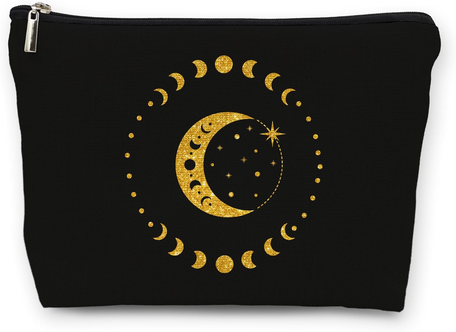 Amazon.com: huester Black Golden Boho Moon Phases Makeup Bag, Moon Make ...