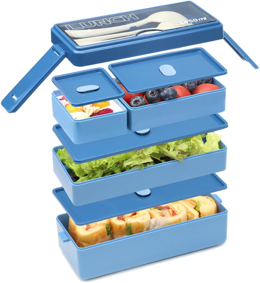 Bugucat Lunch Box 1450 ML, Double Stackable Bento Box Container Meal ...