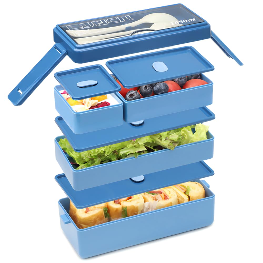 Bugucat Lunch Box 1450 ML, Double Stackable Bento Box Container Meal ...