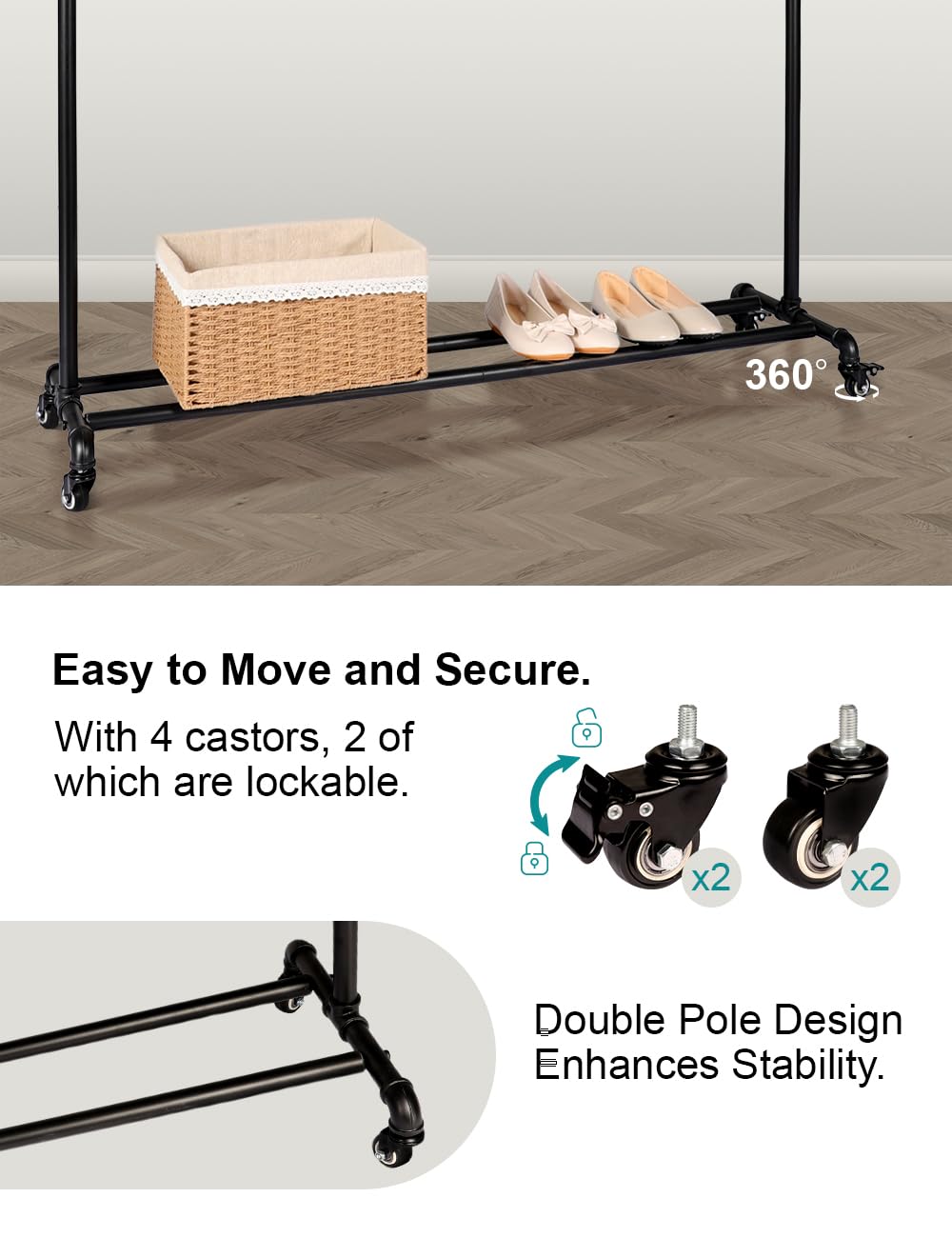 Snapklik.com : JIANZHUO Industrial Pipe Clothing Rack,Adjustable Double ...