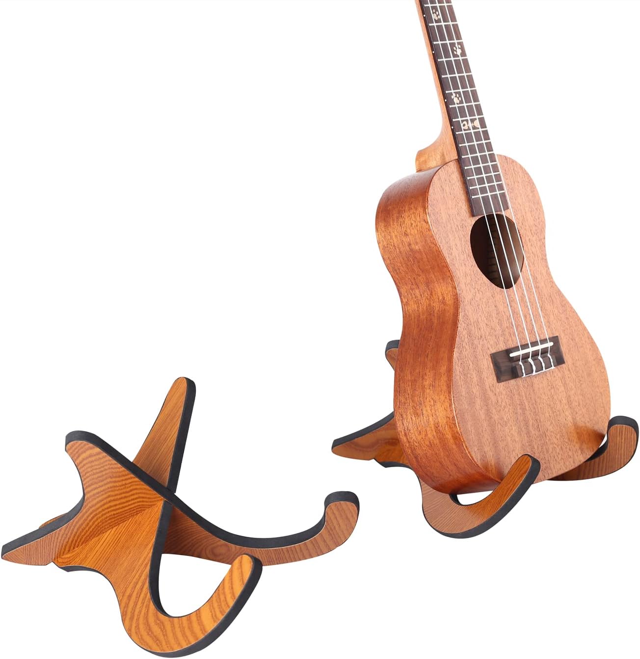 LacBec Wooden Ukulele Stand Floor, Folding Portable Wood Stand for ...