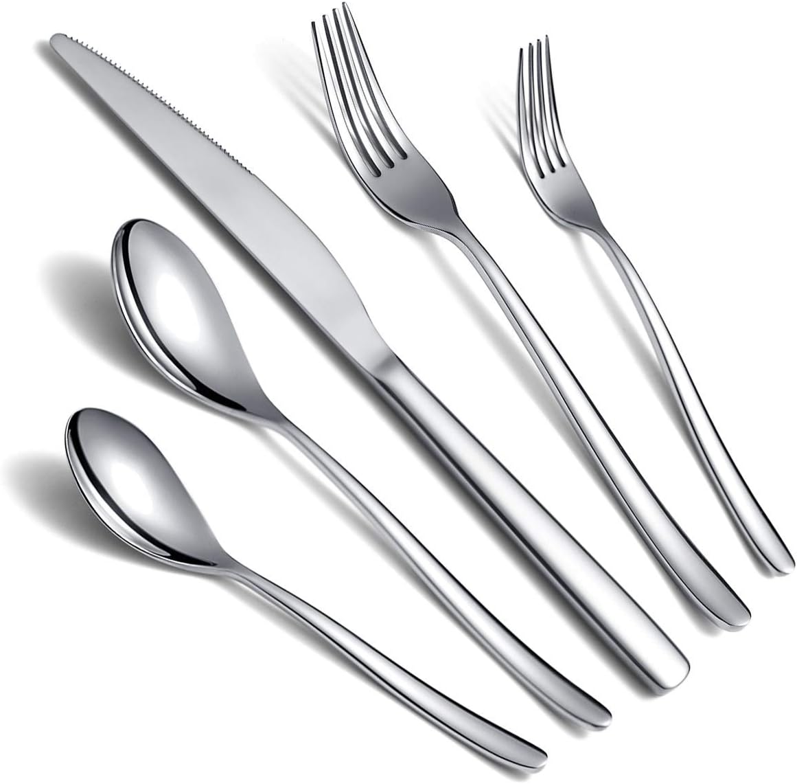 HOMQUEN Silverware Set 20 Pieces, Stainless Steel Flatware Set, Mirror ...