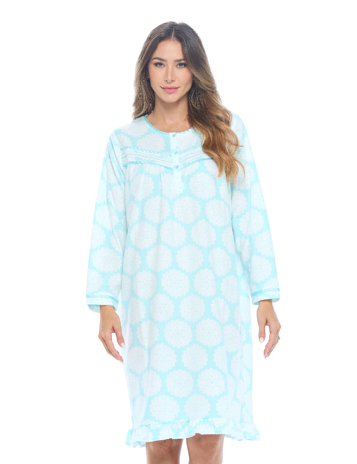 Casual Nights Women's Cozy Long Sleeve Fleece Nightgown at Amazon Women ...